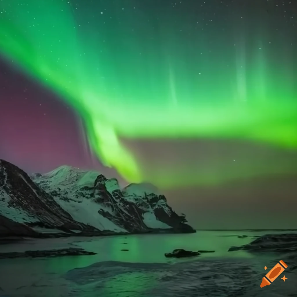Neon aurora lights in the sky on Craiyon
