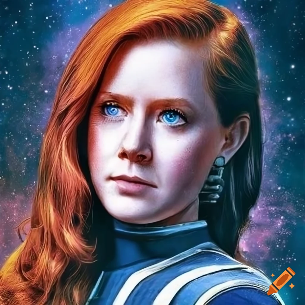 Young amy adams with ginger hair in starfleet uniform on a space ...