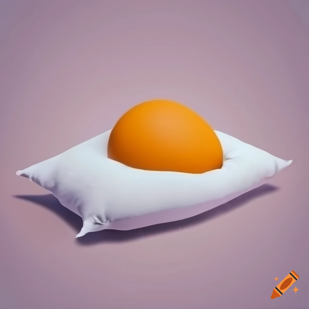 White pillow with egg on light background in isometric view on Craiyon