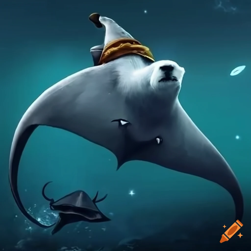 Polar bear and manta ray in a magical duel on Craiyon