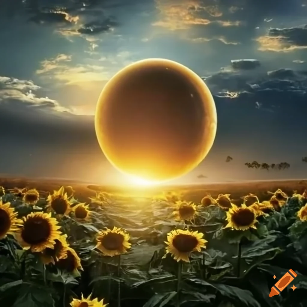 Sunflower-shaped alien planet in a dark fantasy setting on Craiyon