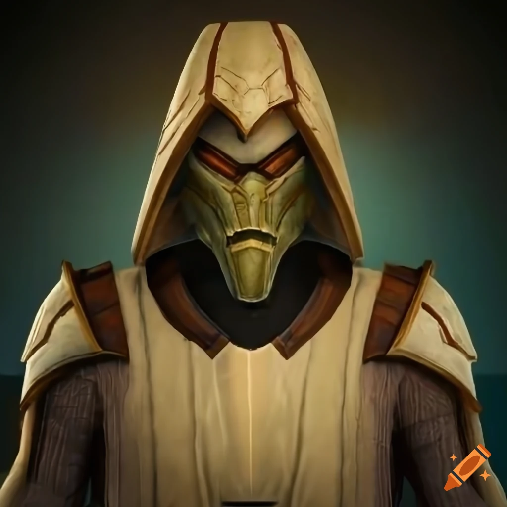 Legendary Jedi Knight from the Old Republic era in ancient ruins on Craiyon
