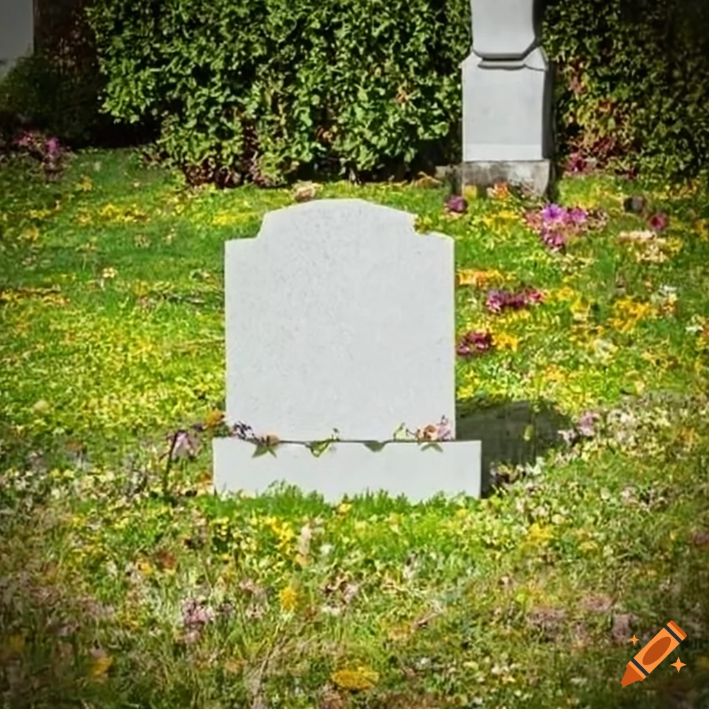 Headstone surrounded by flowers on Craiyon