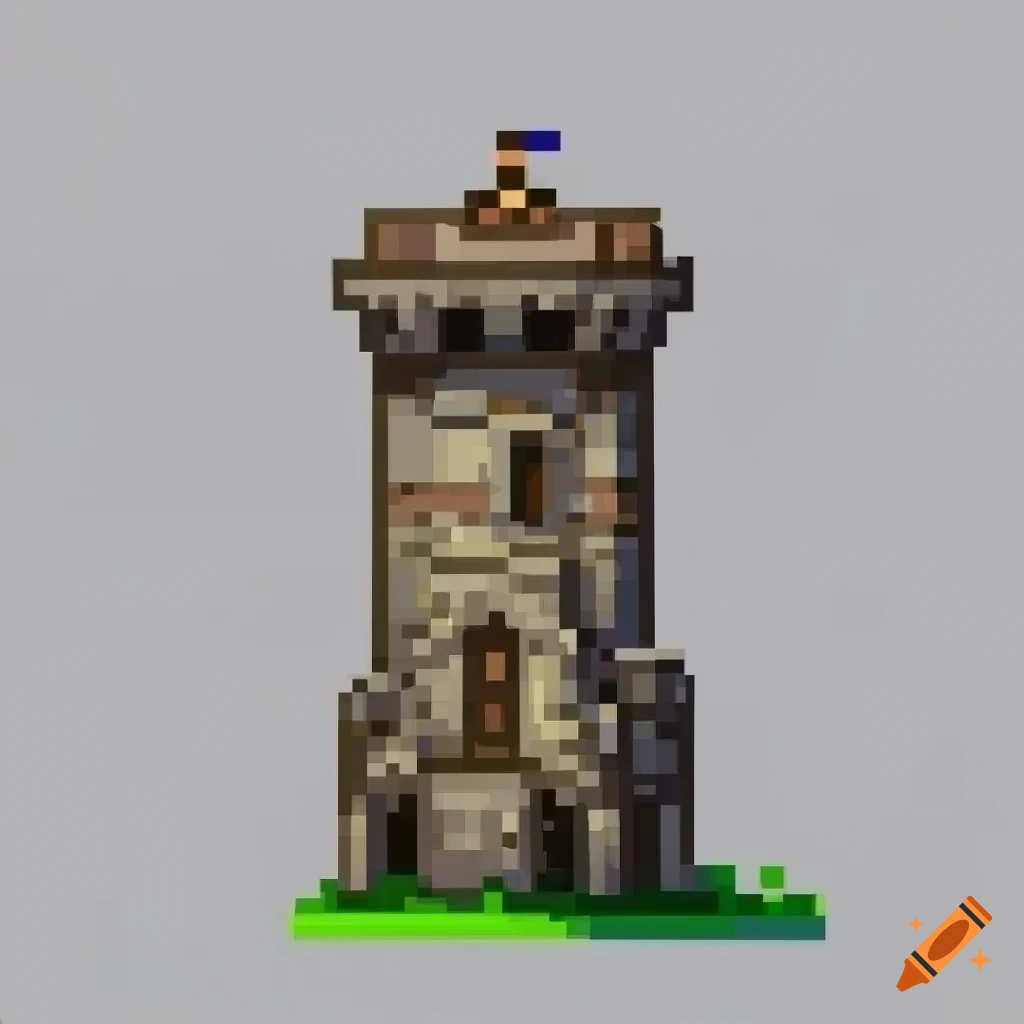 Large pixel art medieval tower with transparent background on Craiyon