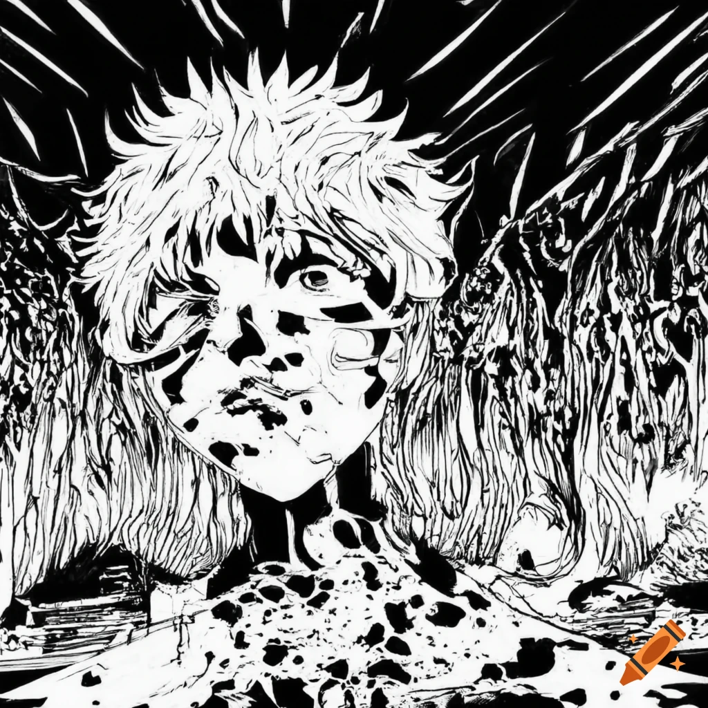 Black and white highly detailed manga panel with sharp outlines on Craiyon