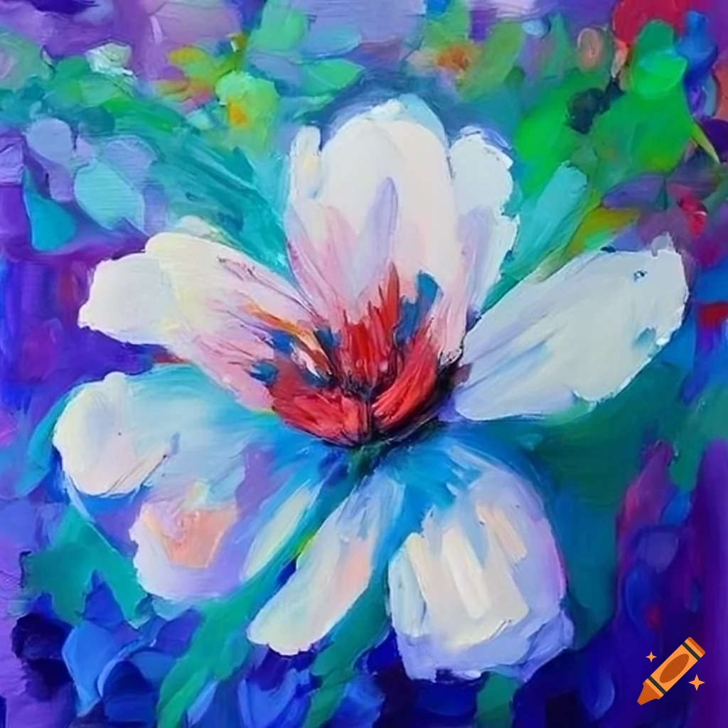 Impressionist acrylic painting of a single flower on Craiyon