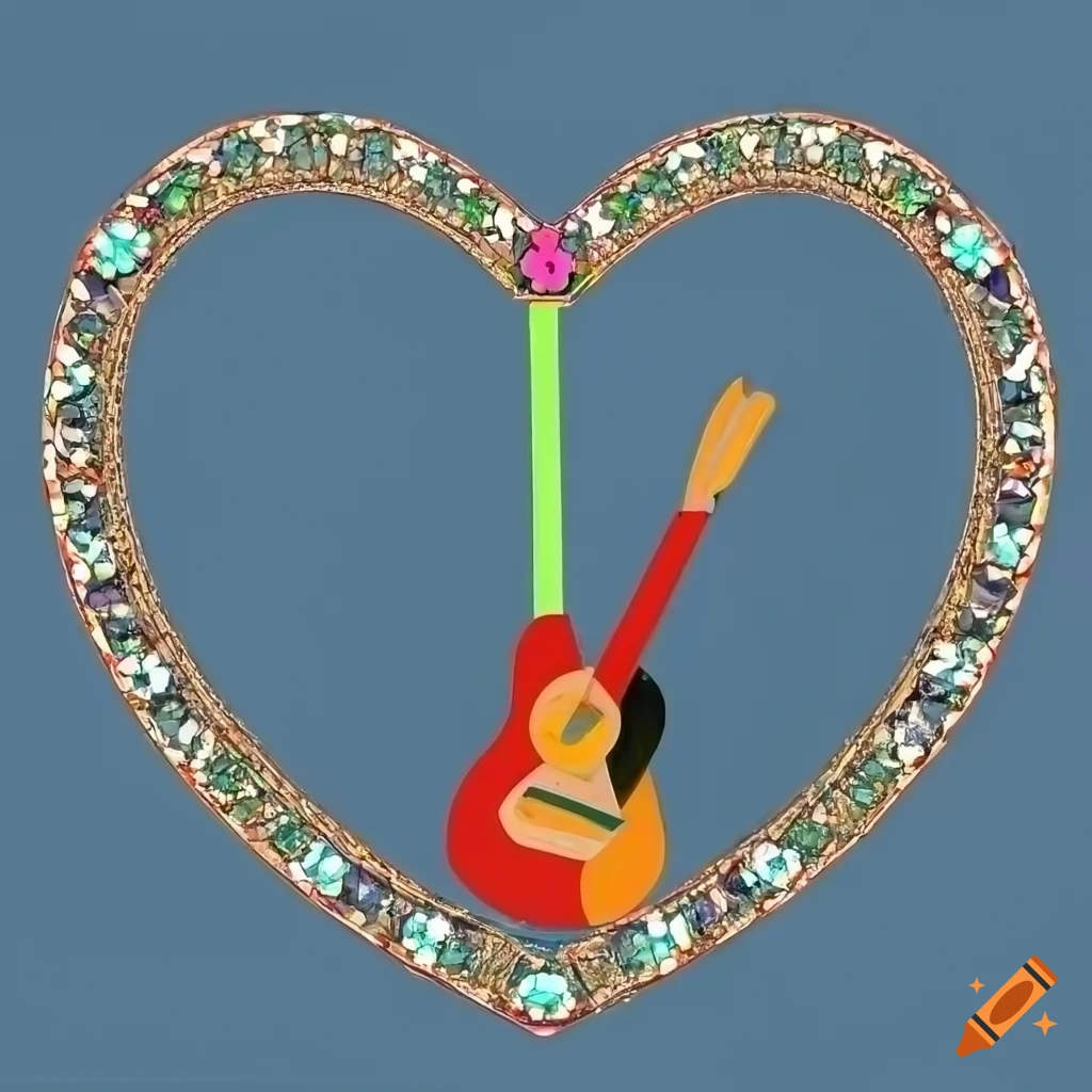 Colorful heart-shaped guitar surrounded by planets on an earthy ...