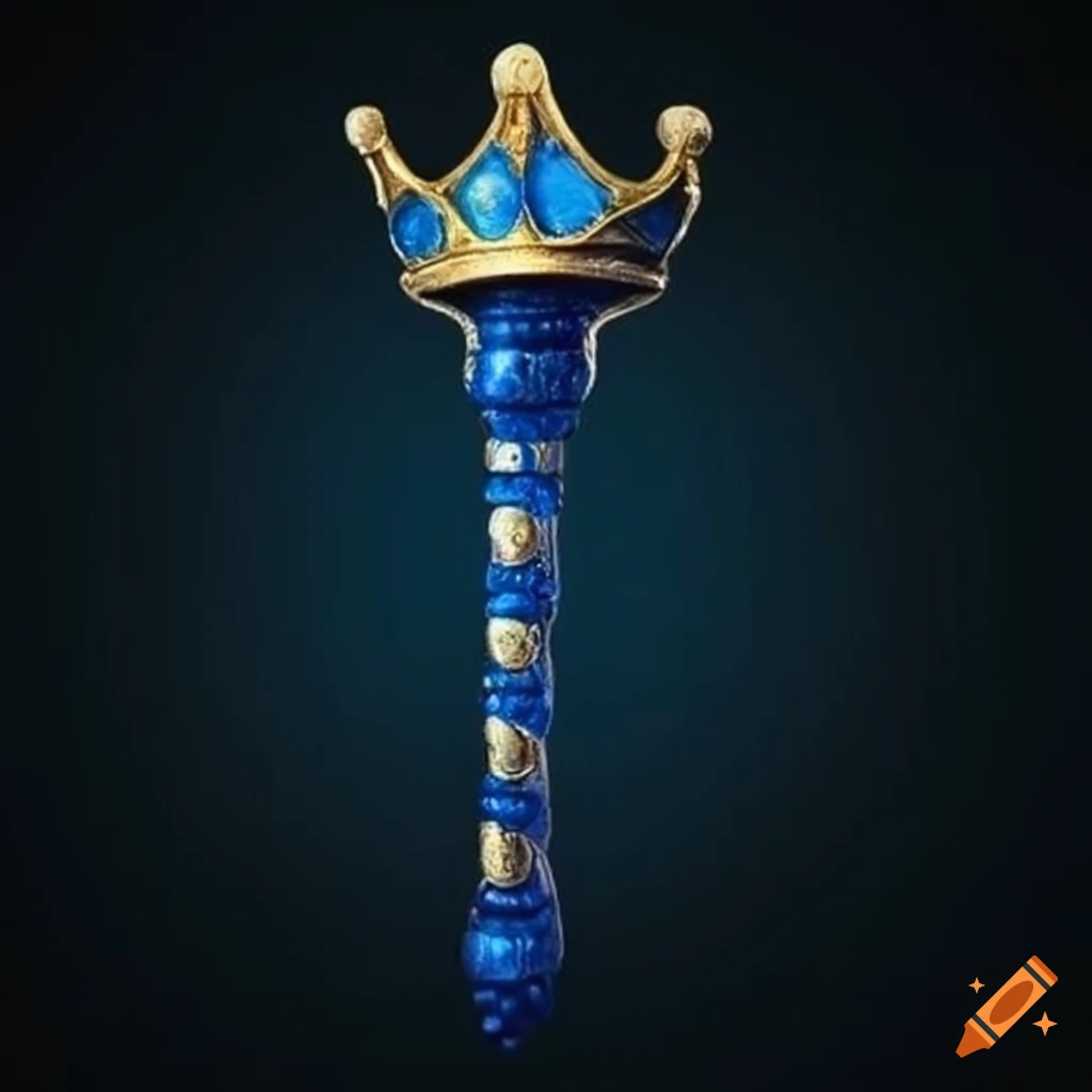 Blue and gold crown-shaped mace on Craiyon
