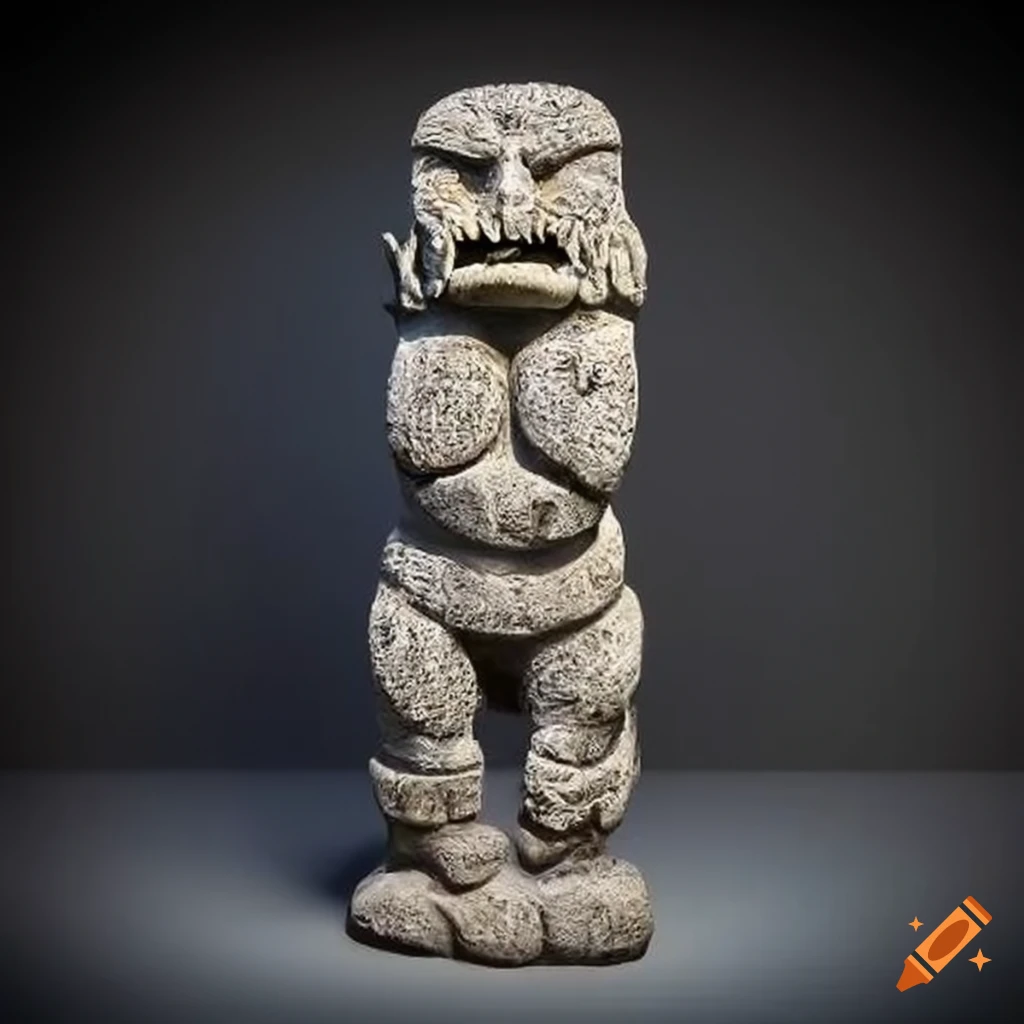 Stone monster idol against a solid backdrop on Craiyon