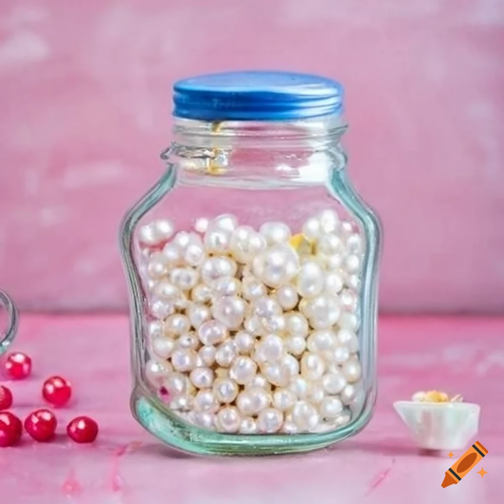 Shiny magic pearls in a jar with beautiful lighting on Craiyon