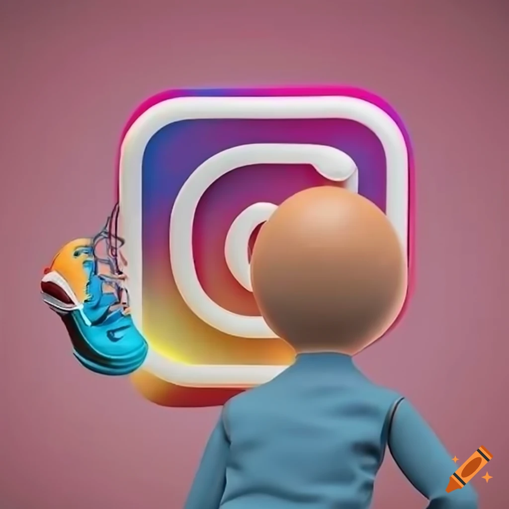 3d illustration of animated character sitting on top of instagram logo ...