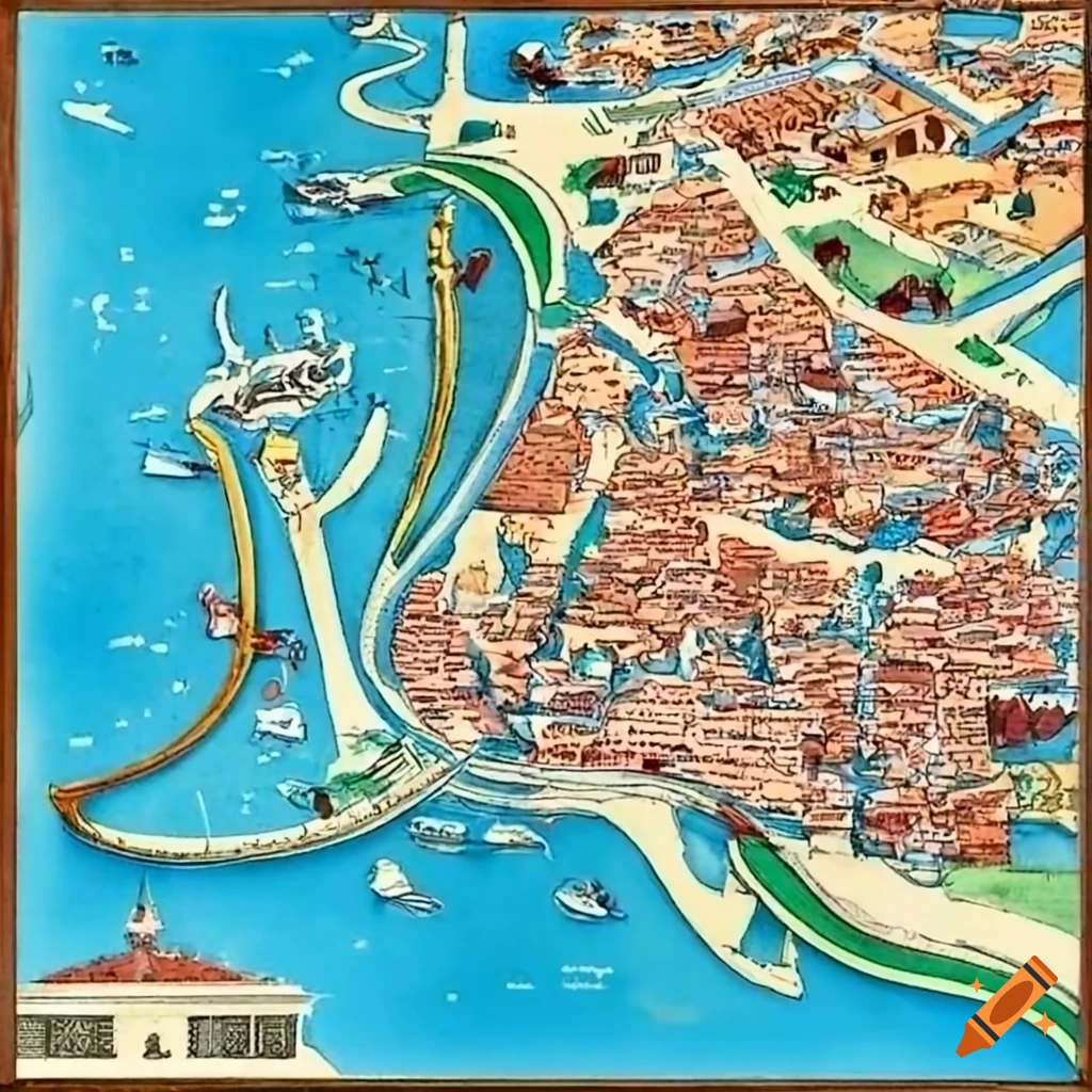 Illustrated map of Venice, Italy on Craiyon