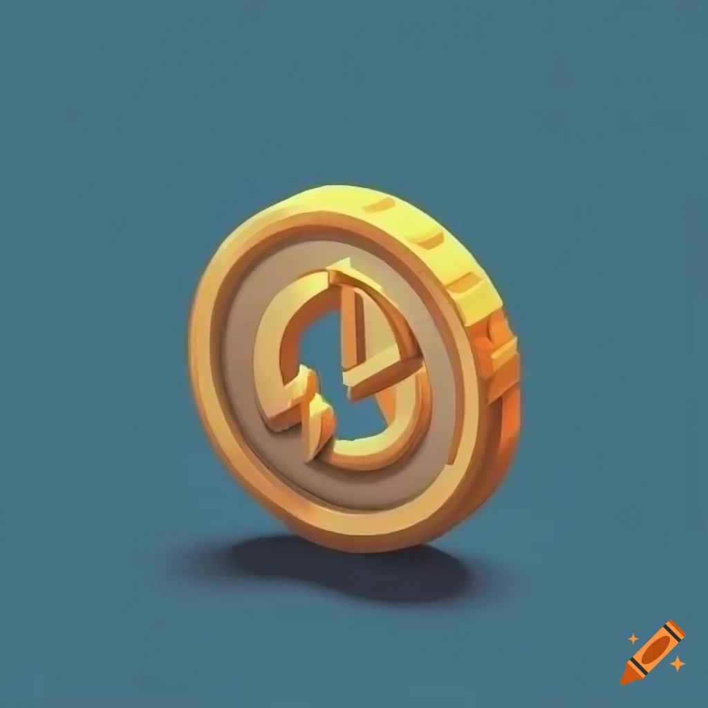 Isometric detailed coin in fantasy style on light blue background on ...