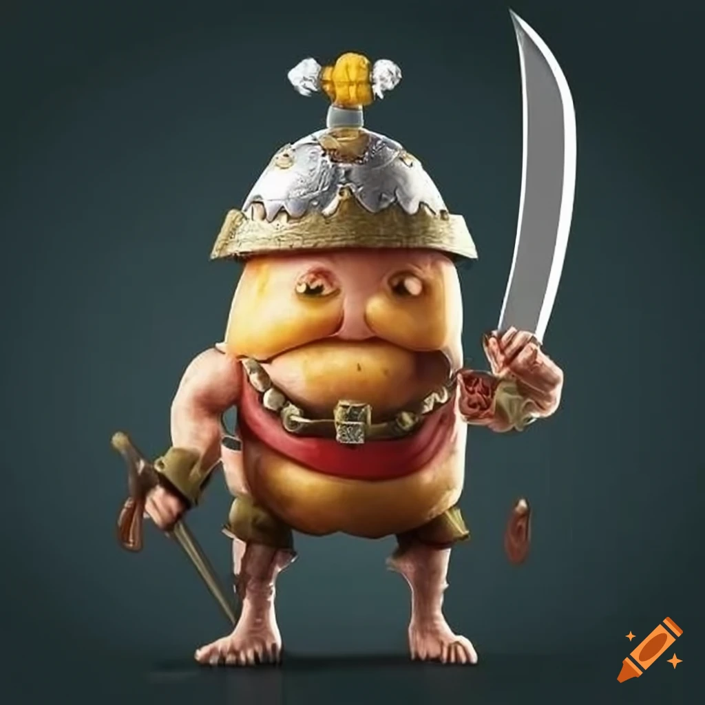 Potato Warrior holding a sword on Craiyon