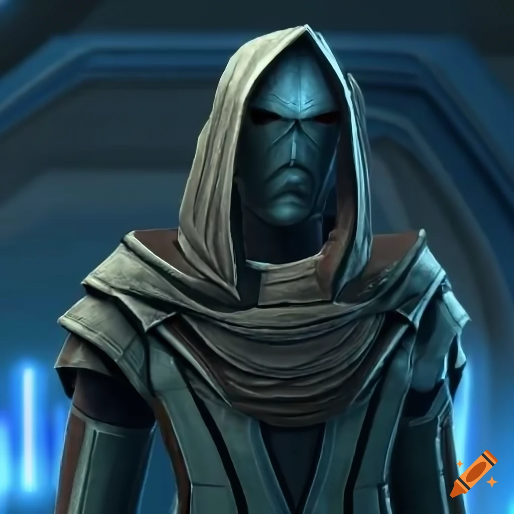 Legendary Jedi Knight in ancient ruins exuding power in golden-trimmed ...