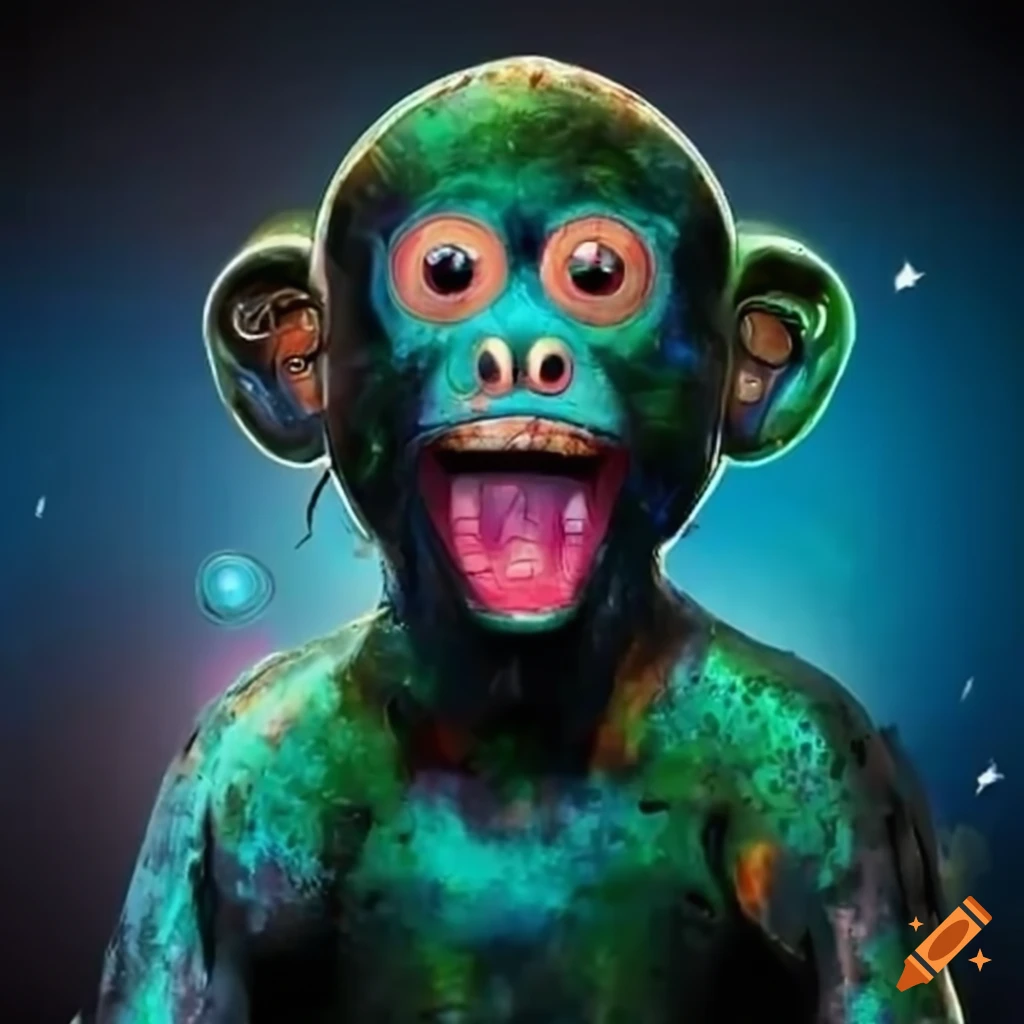 Screaming monkey robot in colorful outer space on Craiyon