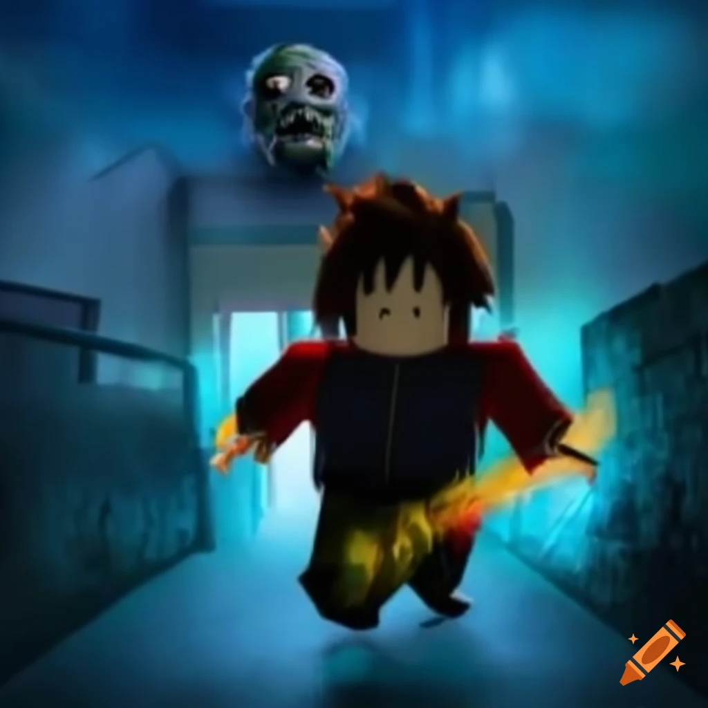Roblox zombie chase in a school on Craiyon