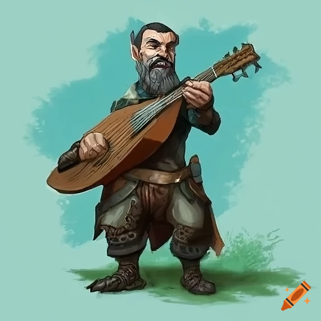Halfling bard playing lute in dungeons and dragons setting on Craiyon