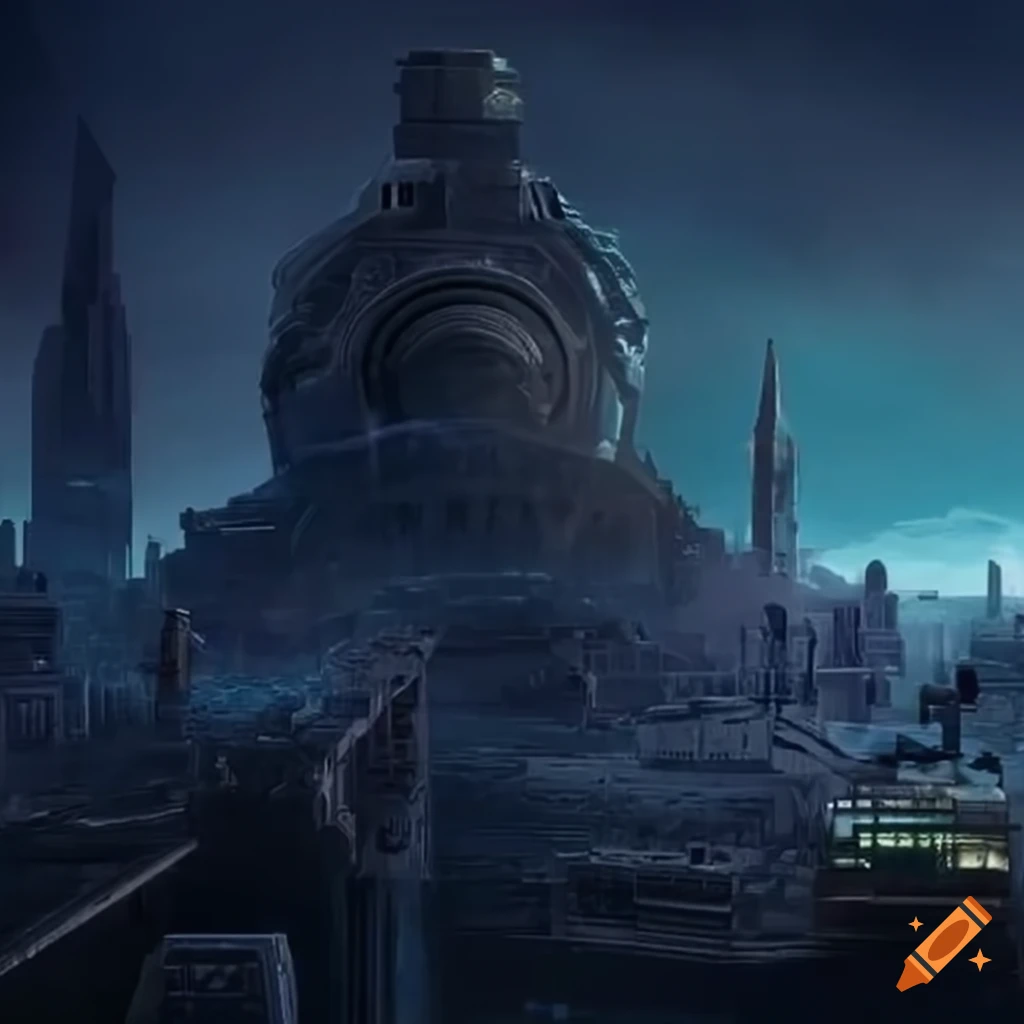 Time machine at dawn in a futuristic city on Craiyon