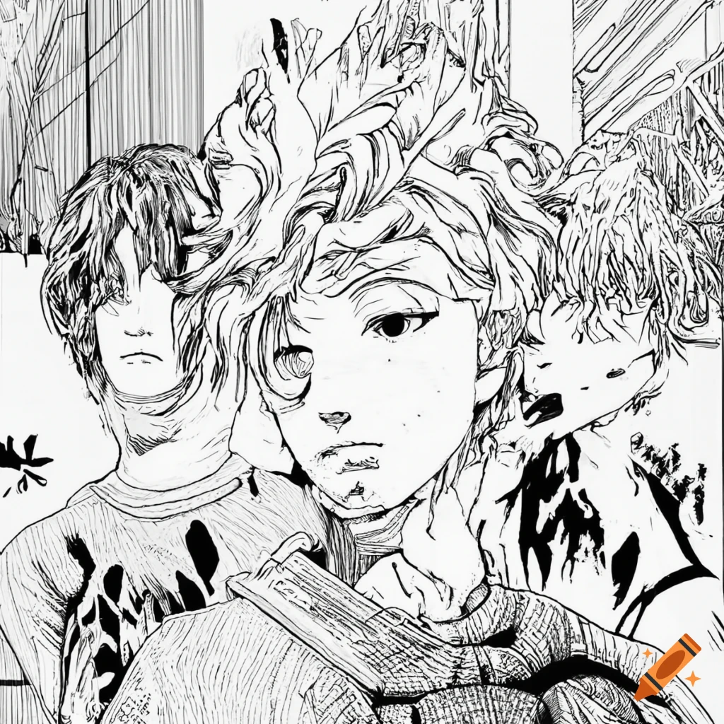 Black and white highly detailed manga panel with sharp outlines on Craiyon