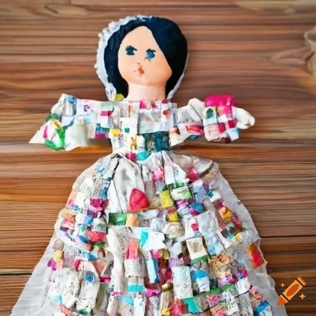 Portuguese doll with a recycled paper dress on Craiyon