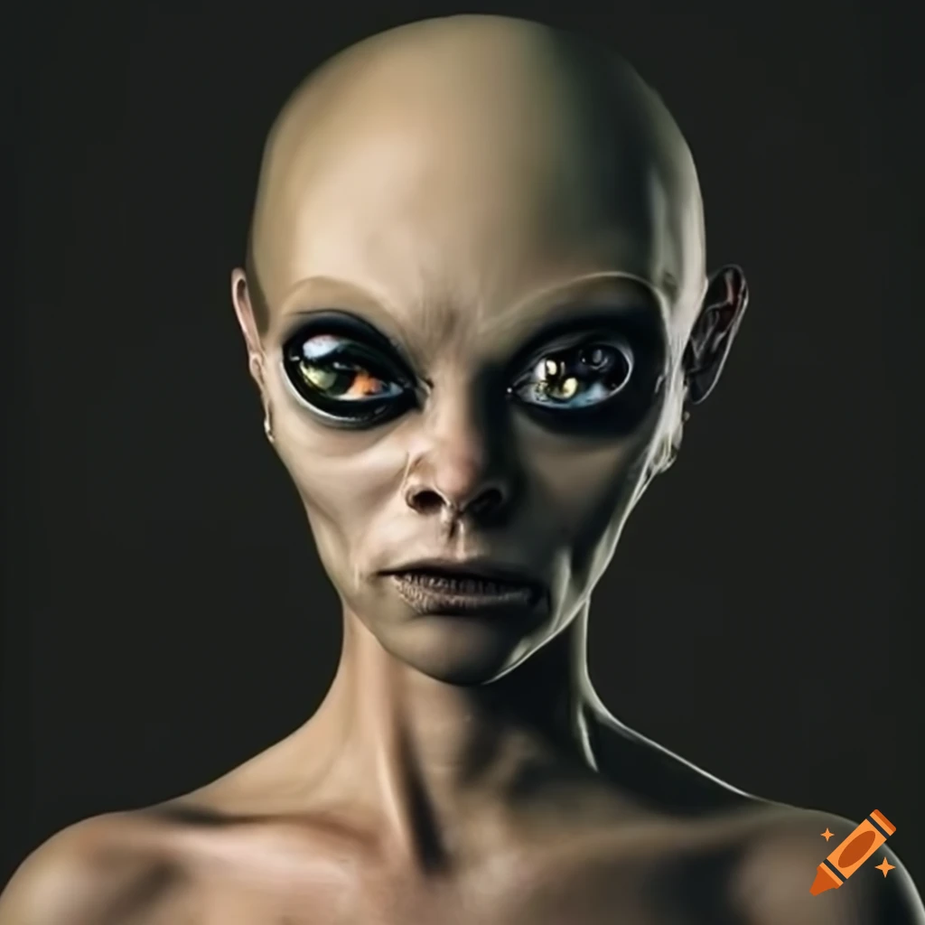 Alien facing a beautiful woman in a mysterious encounter on Craiyon