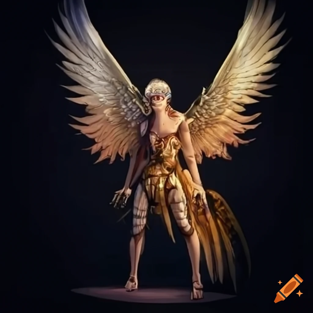 King hornet hybrid angel with queen bees flying around on Craiyon