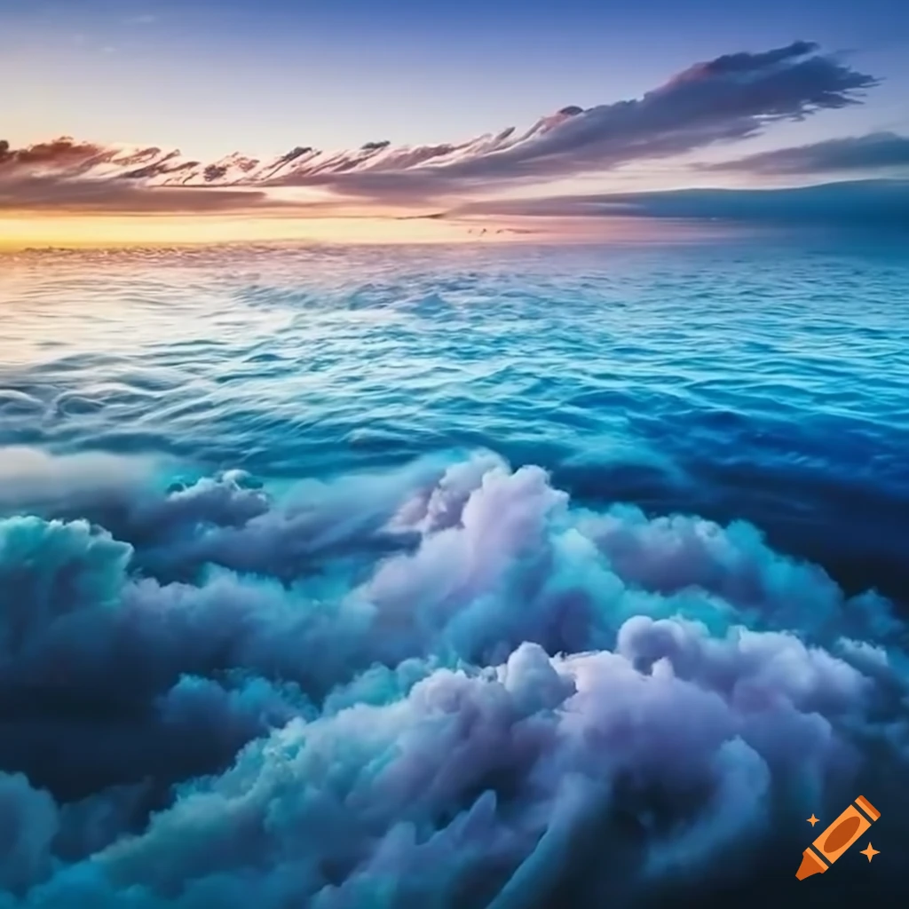 Mythical sea creature navigating vibrant cloud formations in digital art on Craiyon