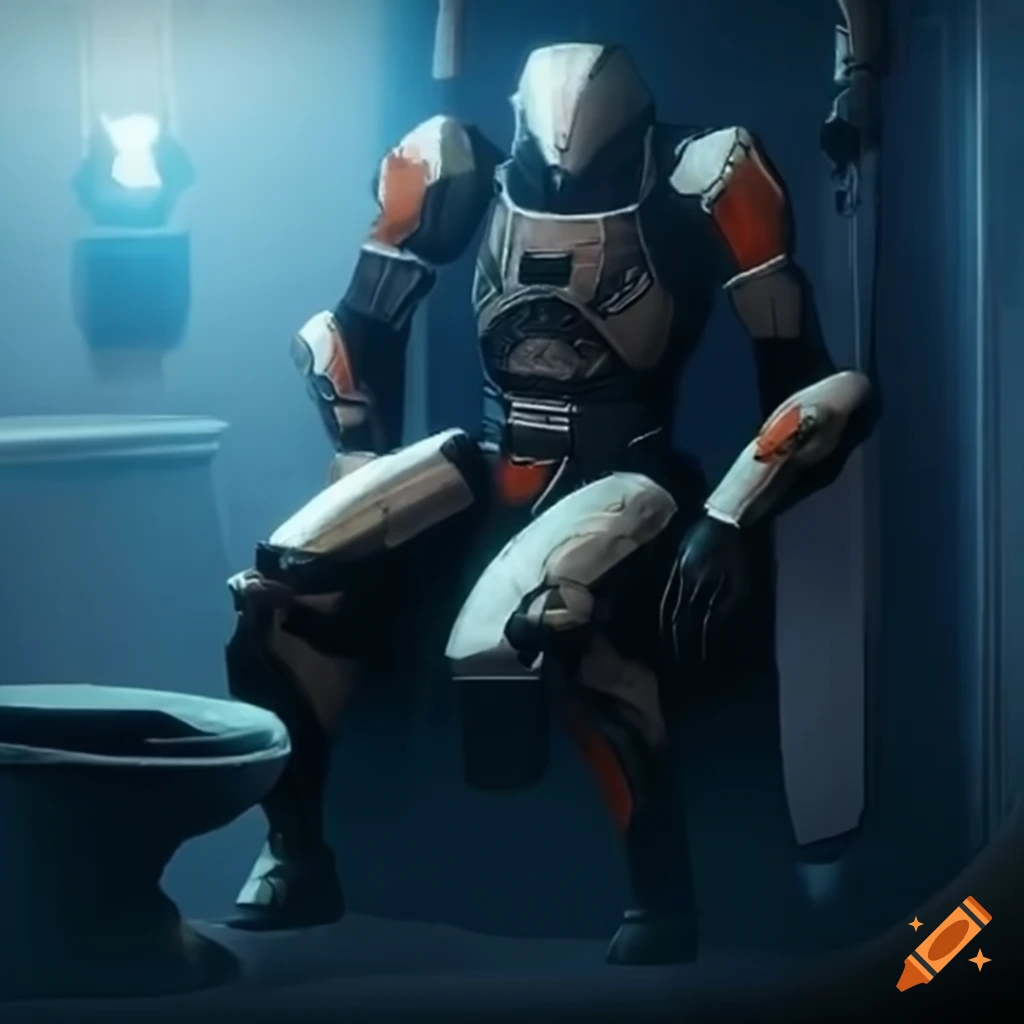 Destiny 2 titan sitting on a toilet on Craiyon