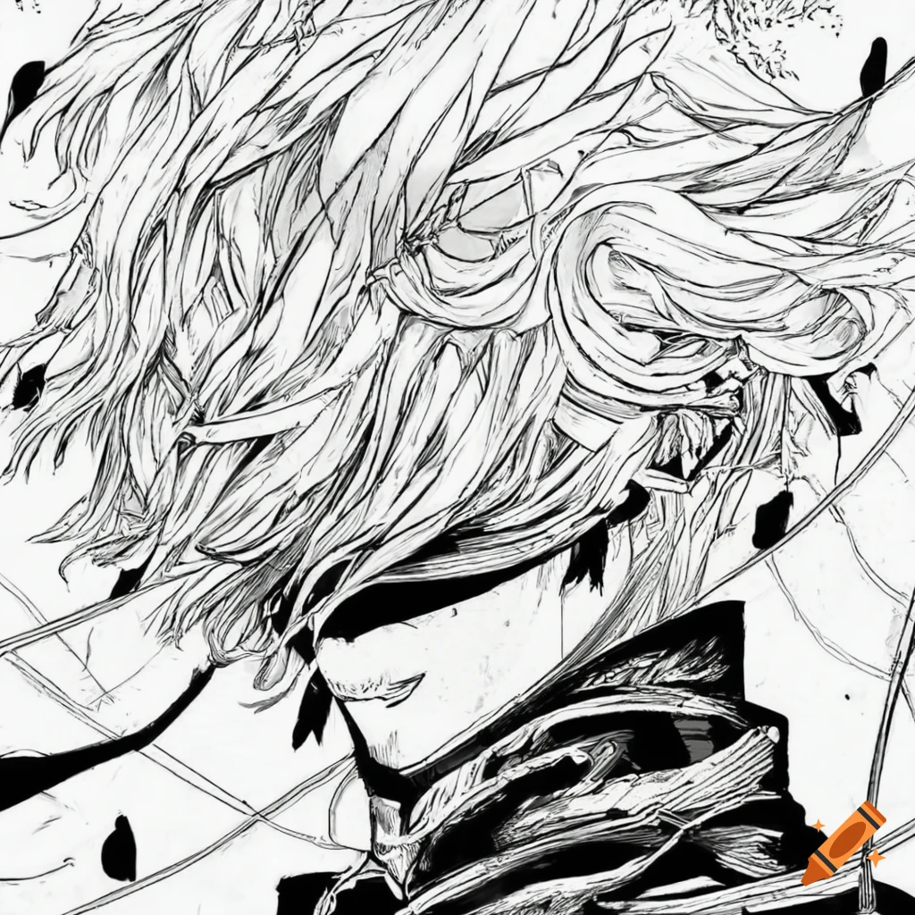 Black and white highly detailed manga panel with sharp outline on Craiyon