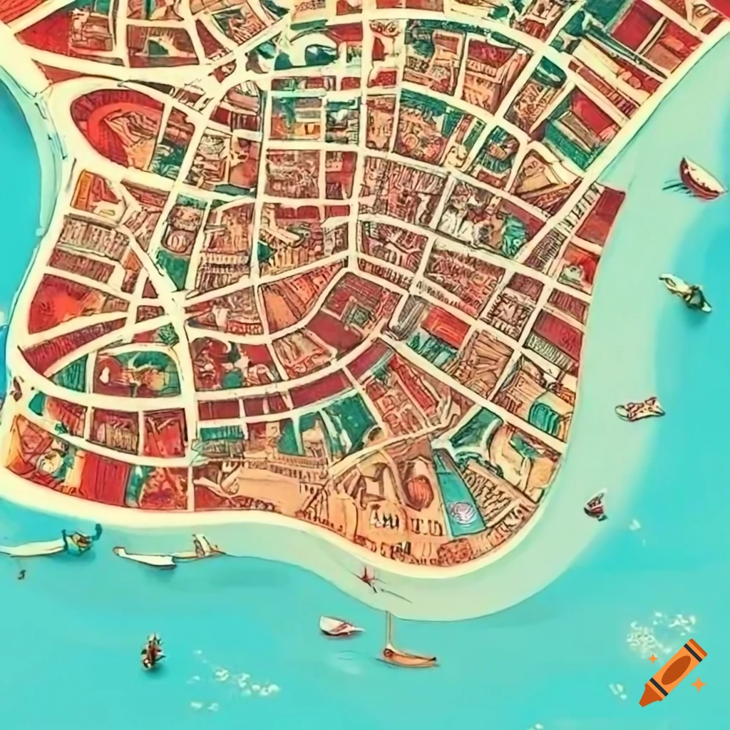 Intricately detailed illustrated map of venice, italy on Craiyon