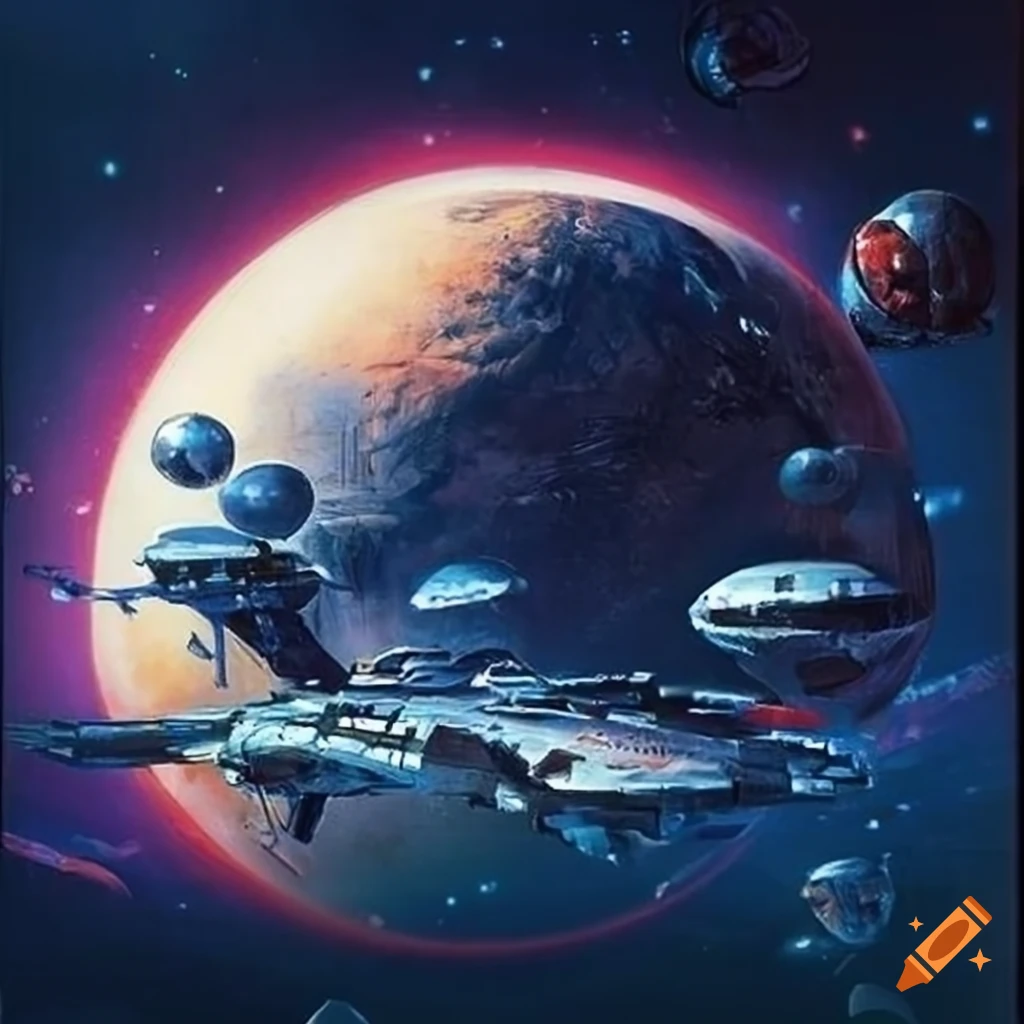 70s sci-fi spaceship art on Craiyon