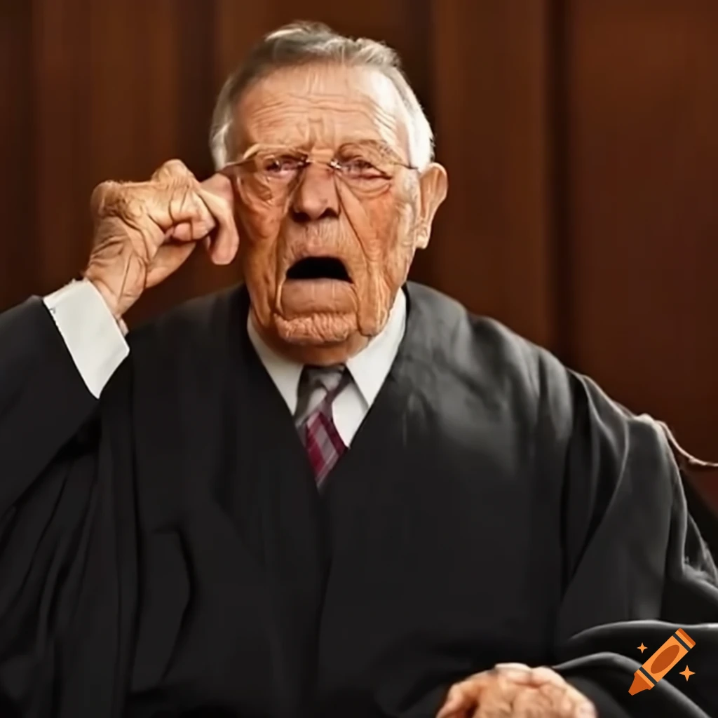 Elderly judge yelling in the courtroom on Craiyon