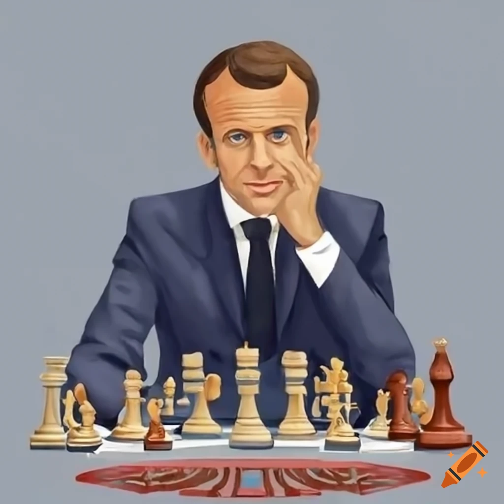 Satirical illustration of french president emmanuel macron playing ...