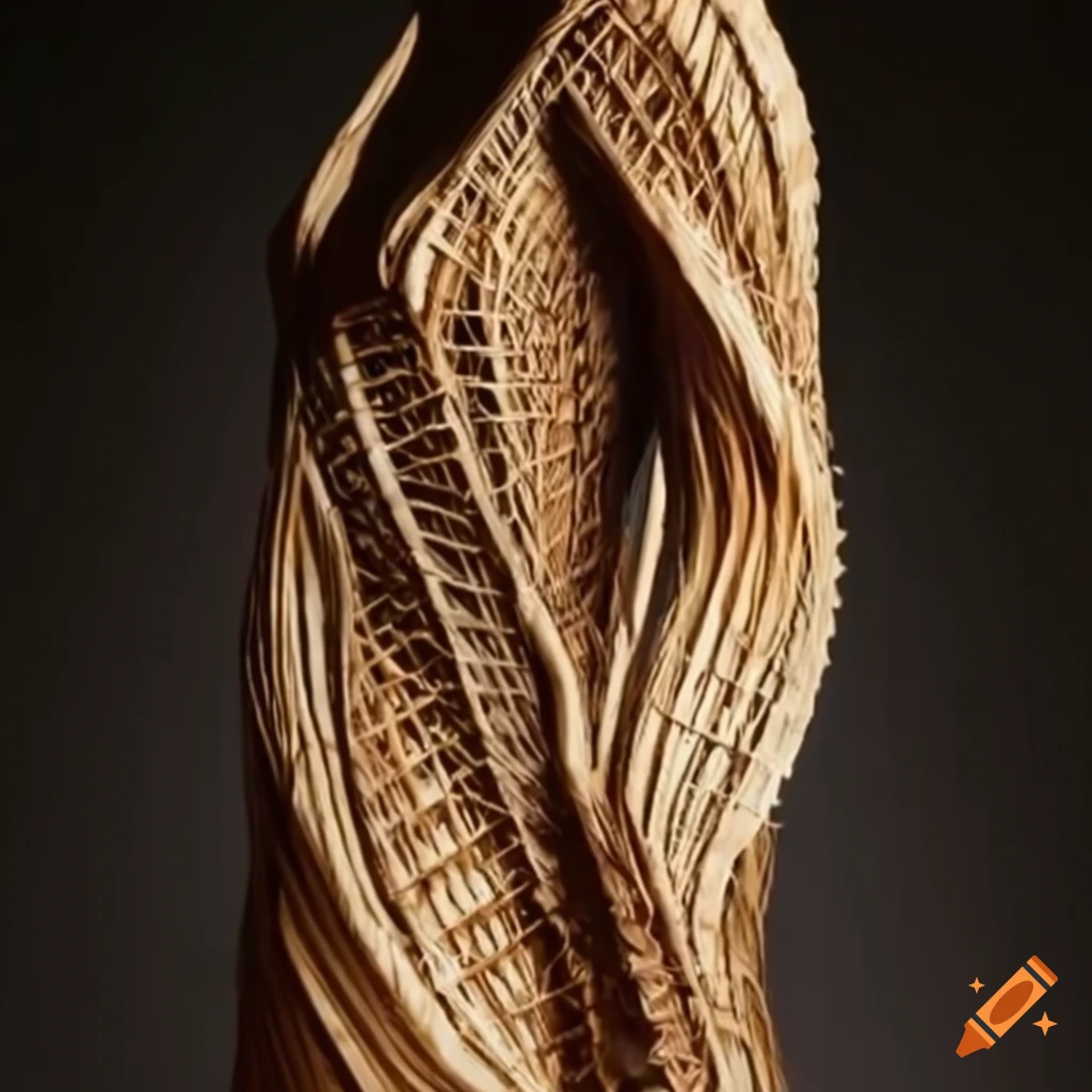 Innovative dress made by straw weaving by iris van herpen on Craiyon