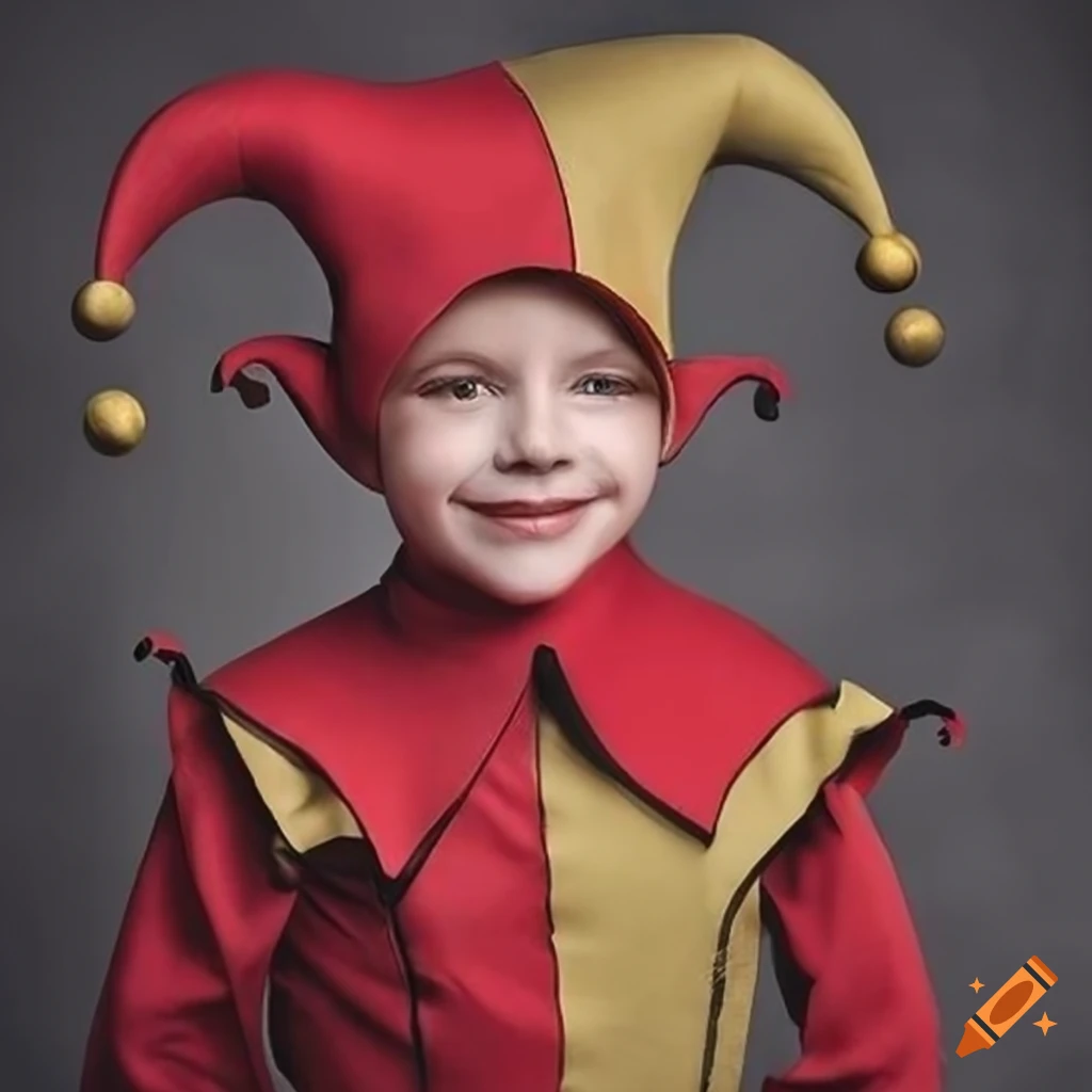 Child in court jester costume on Craiyon