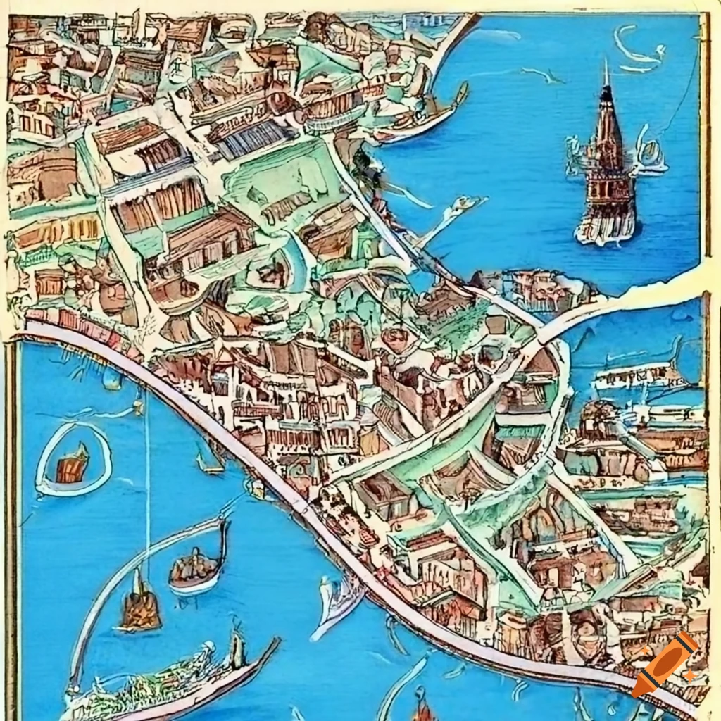 Illustrated map of Venice, Italy on Craiyon