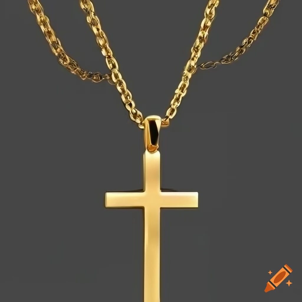 Gold cross necklace on white background on Craiyon