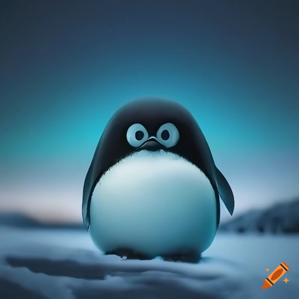Penguin from Linux looking through the Windows logo to snowy nature on ...