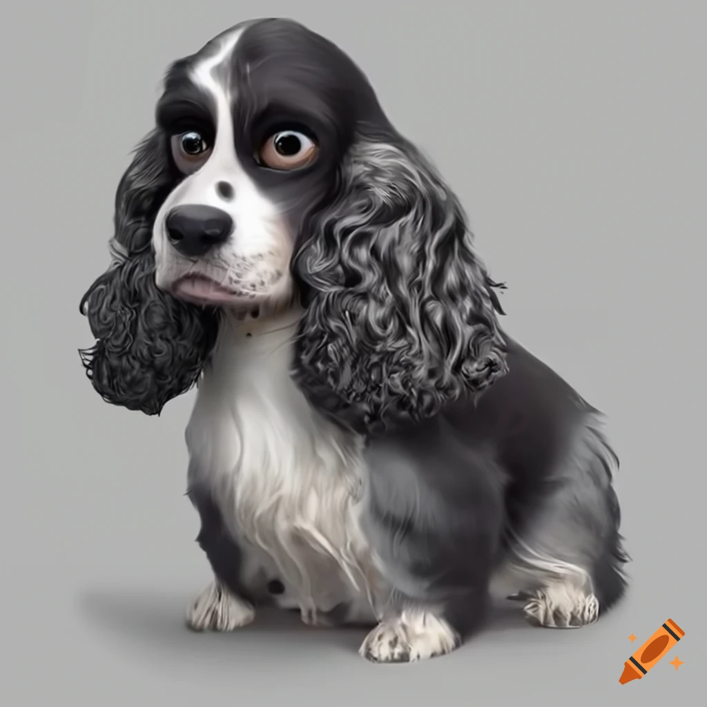 Disney Pixar black and white English cocker spaniel on transparent ...