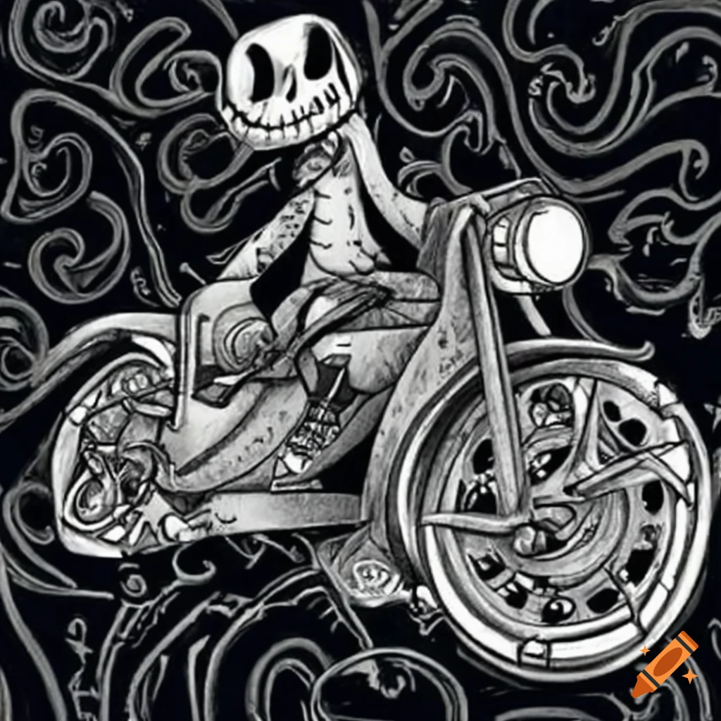 Skeleton riding a motorcycle on Craiyon