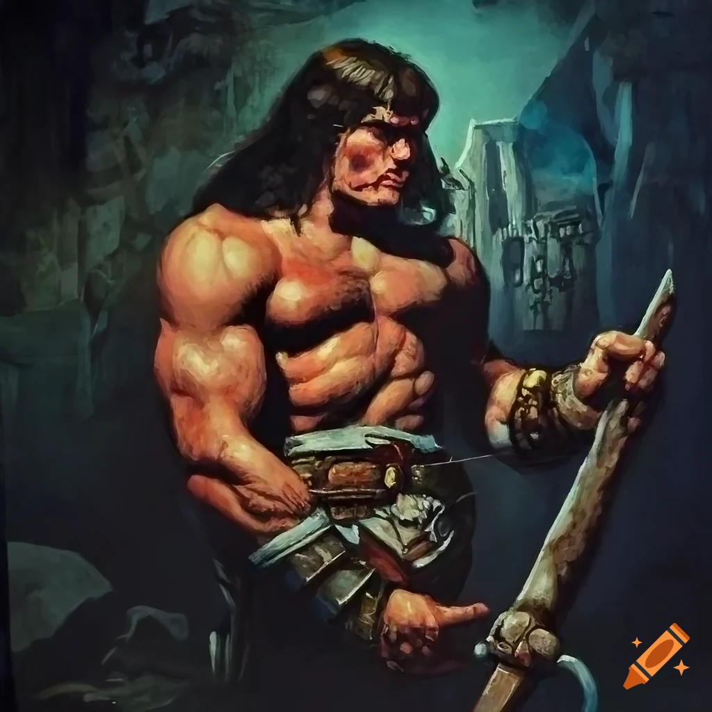 Conan the barbarian in a dungeon by norman rockwell on Craiyon
