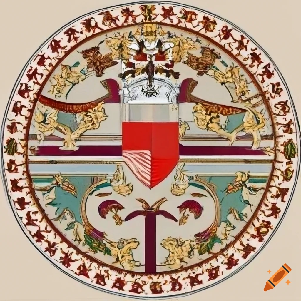 American renaissance emblem in dark red on light beige background on ...