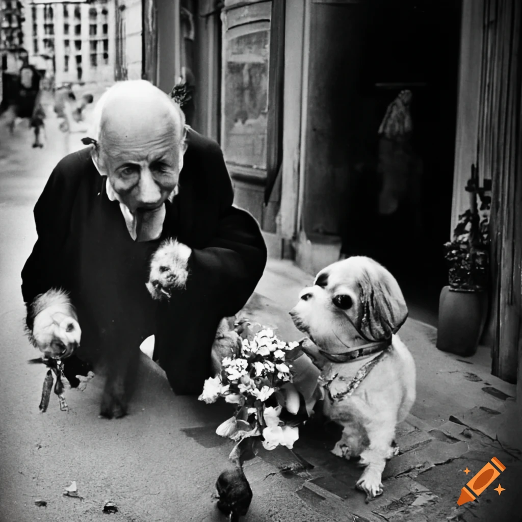 Little dog giving flowers to a grandfather in vieux port, marseille by ...