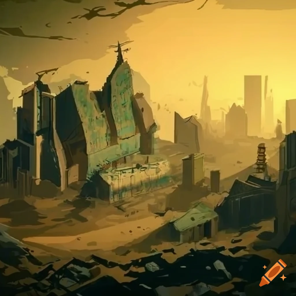 Isometric view of post-apocalyptic abandoned earth on Craiyon