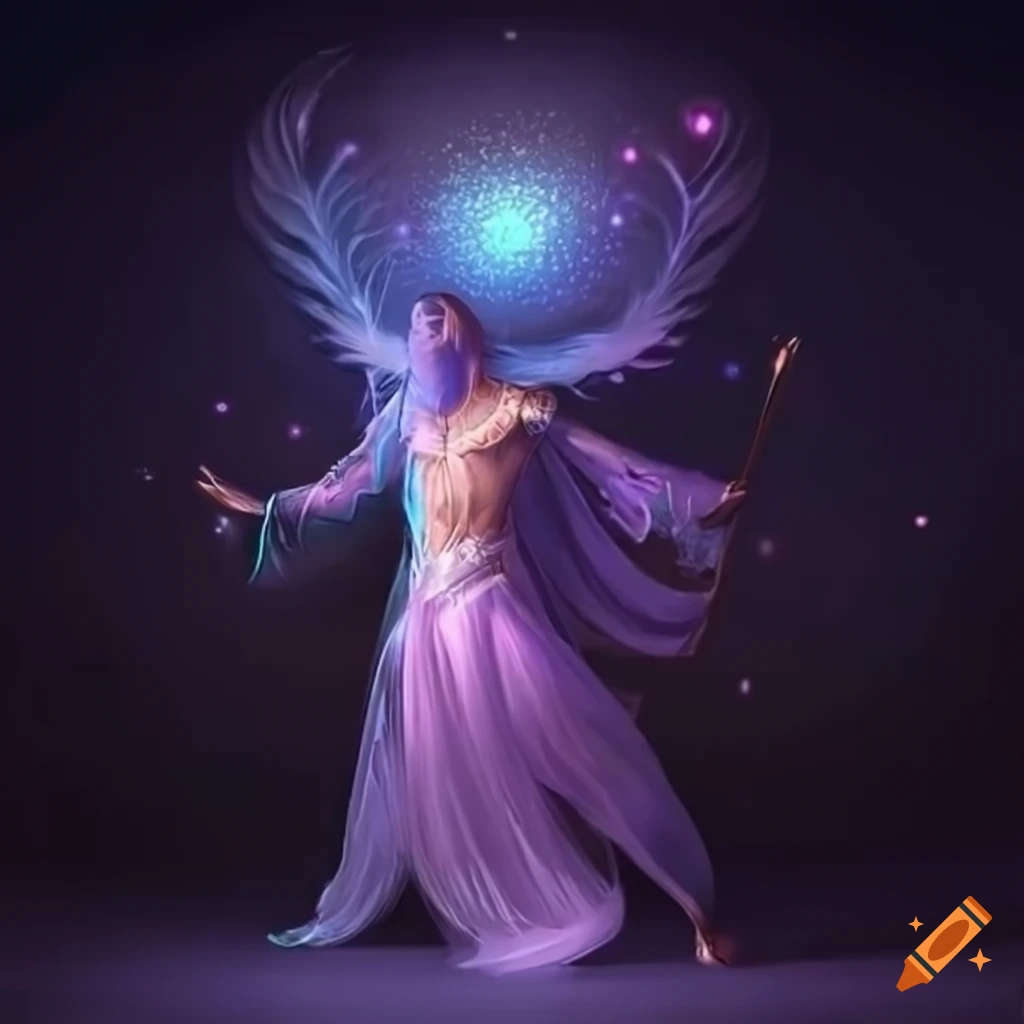 Ethereal male being in shimmering robes embodying grace and strength on ...