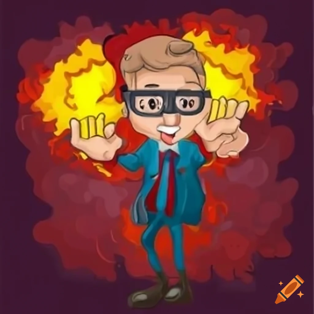 Cartoon nerd with exploding background on Craiyon