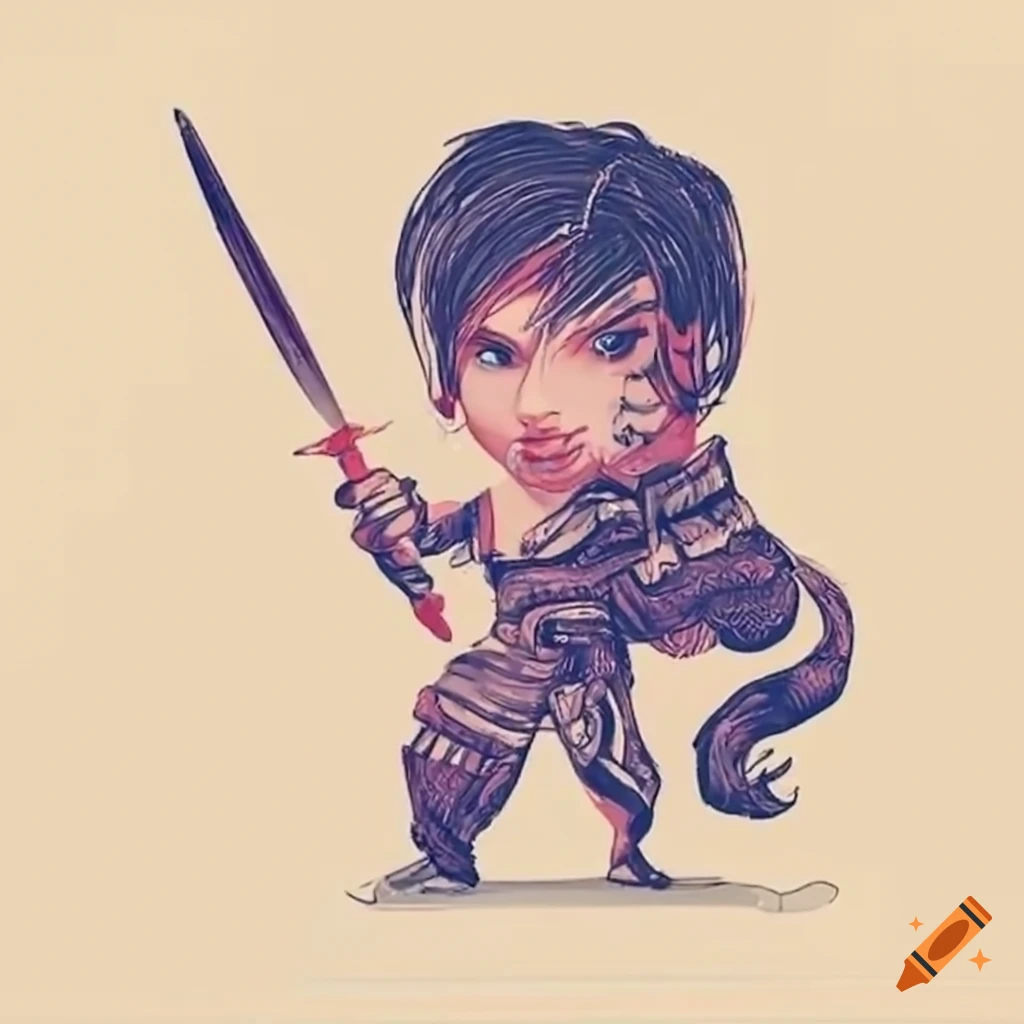 Unique gaming character attacking with sword on Craiyon