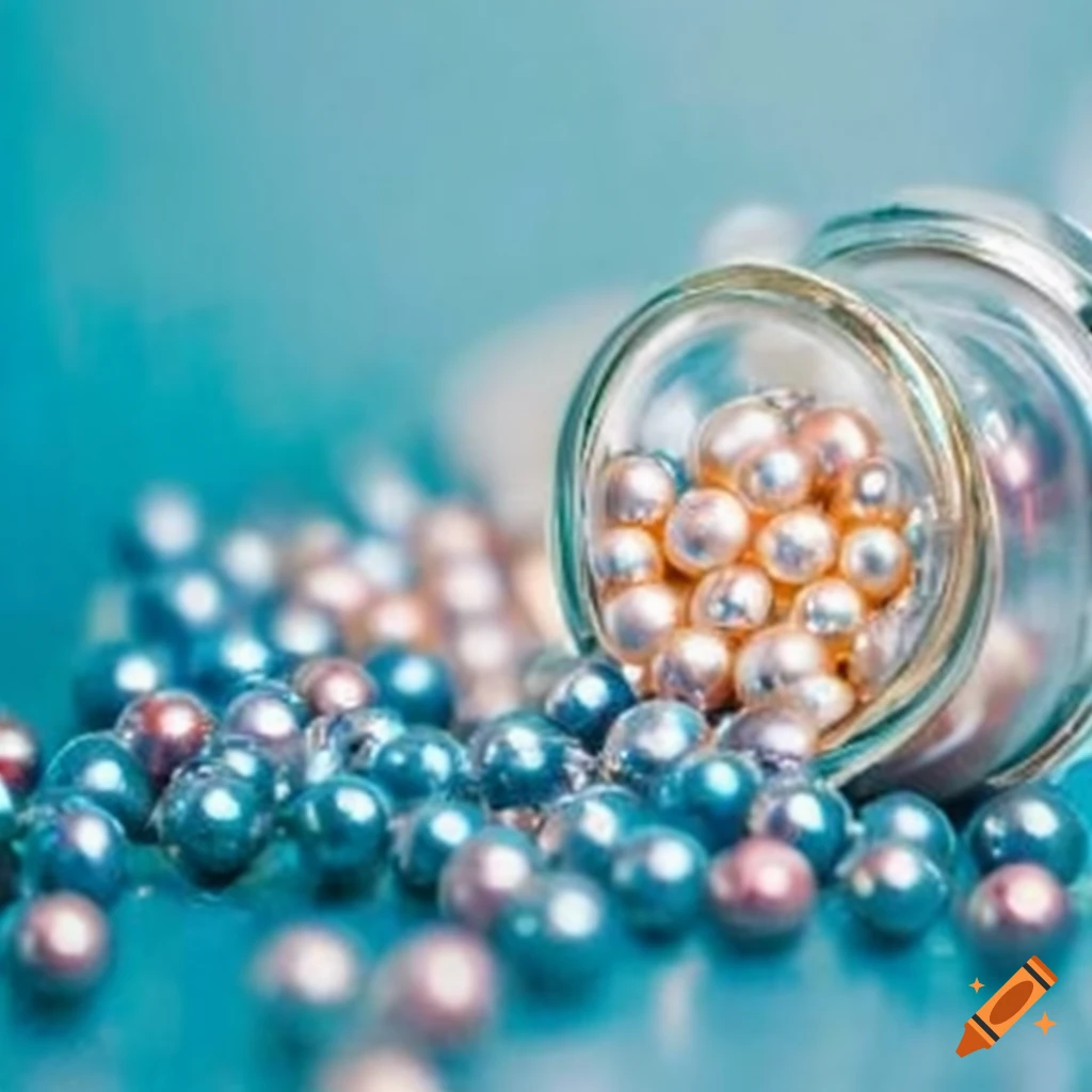 Jar of shiny magic pearls with beautiful lighting on Craiyon