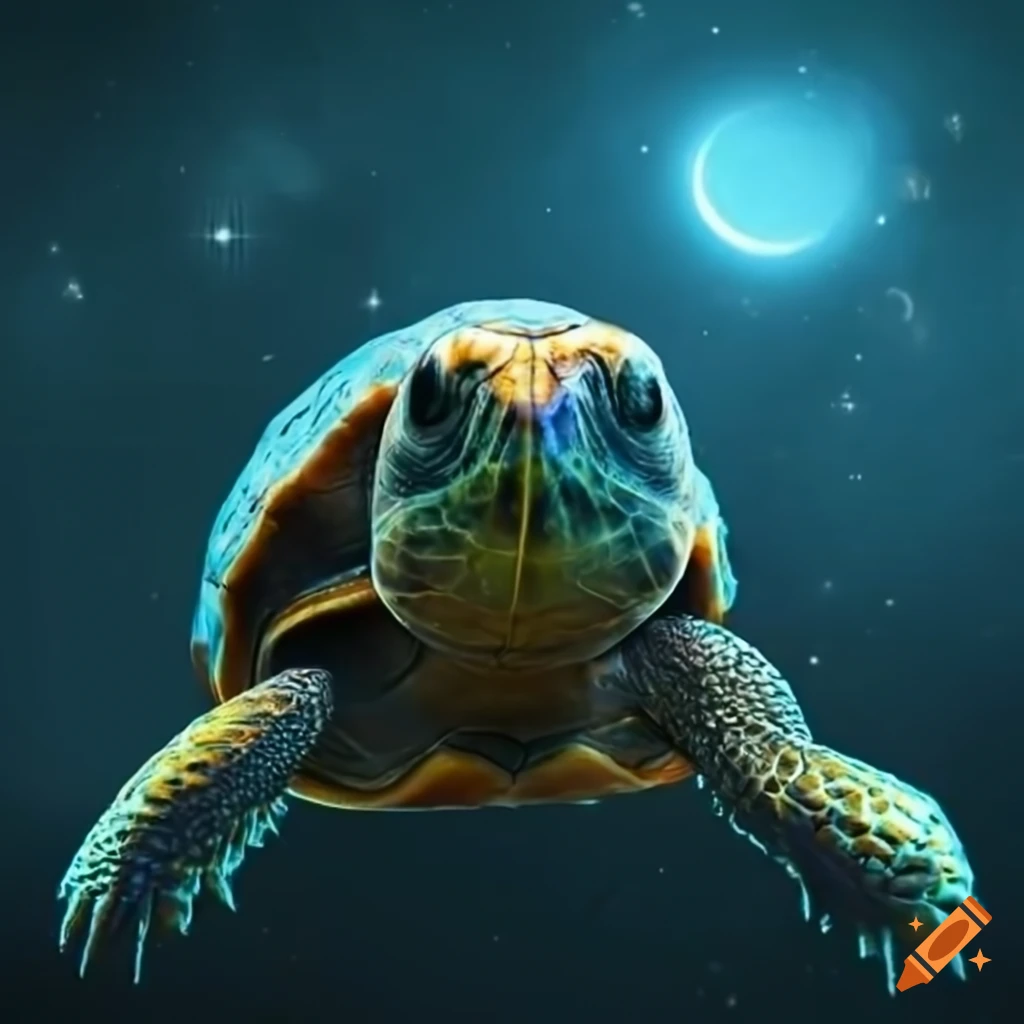 Glowing turtle in outer space on Craiyon